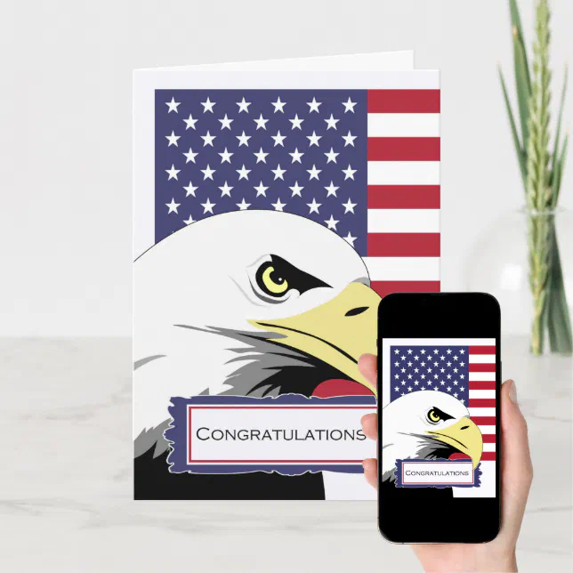 Patriotic Congratulations Eagle and American Flag Card | Zazzle