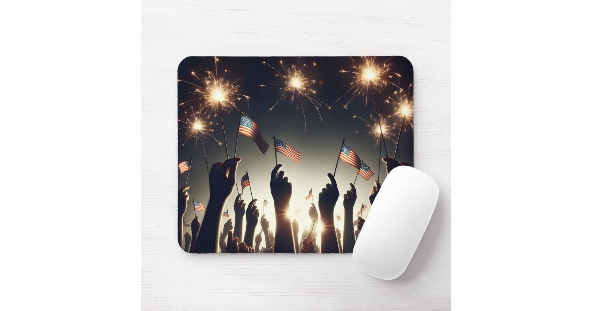 Patriotic Crowd Holding American Flags Mouse Pad | Zazzle