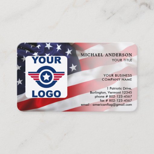 Patriotic Custom Logo QR Code American Flag Business Card | Zazzle