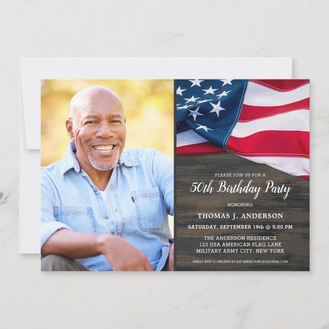 Patriotic Custom Photo USA American Flag Birthday Invitation | Zazzle