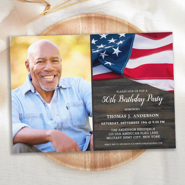 Patriotic Custom Photo USA American Flag Birthday Invitation | Zazzle