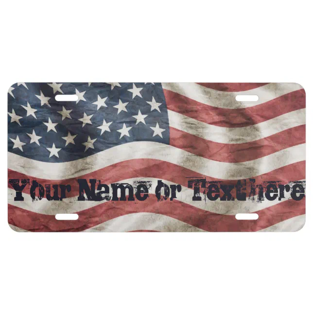 Patriotic Custom Vintage American Flag License Plate | Zazzle