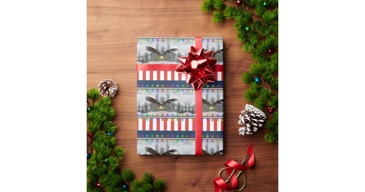 Patriotic Eagle Christmas Lights Wrapping Paper | Zazzle