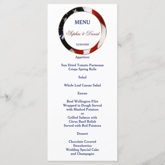 Patriotic, Elegant USA Flag Gold Wedding Menu | Zazzle.com