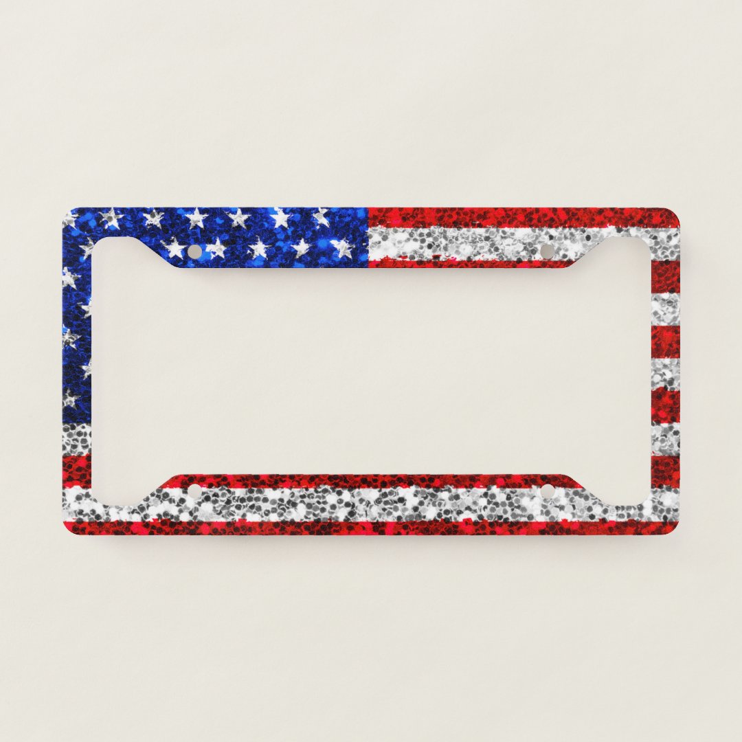 Patriotic Faux Glitter American Flag Stars Stripes License Plate Frame ...