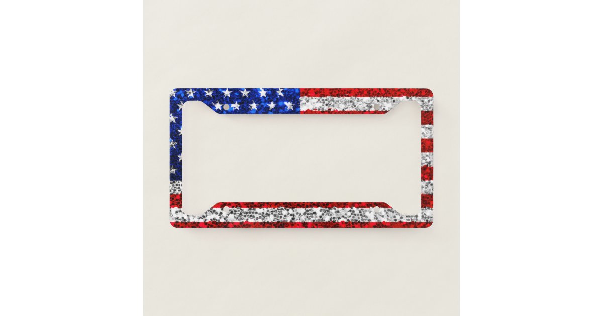 Patriotic Faux Glitter American Flag Stars Stripes License Plate Frame ...