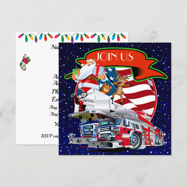Patriotic / Fire Department Christmas Invitation | Zazzle