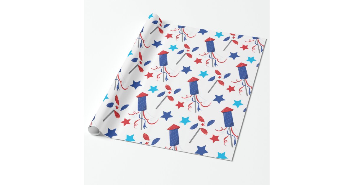 Patriotic firecrackers wrapping paper | Zazzle