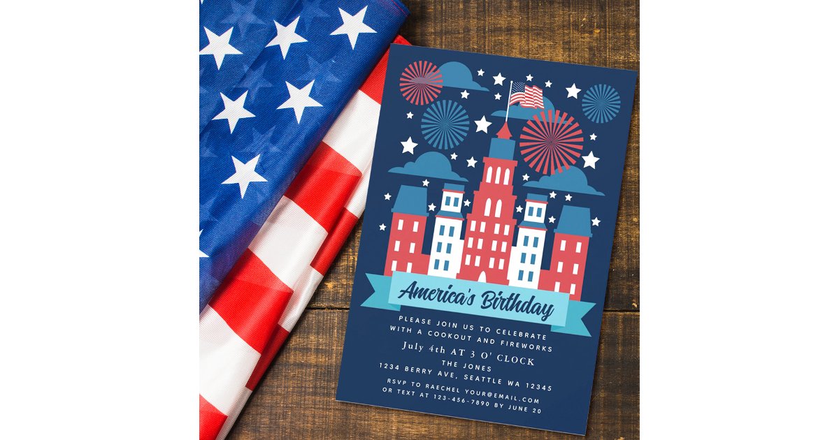 Patriotic Fireworks 4th of July Cookout Invitation | Zazzle
