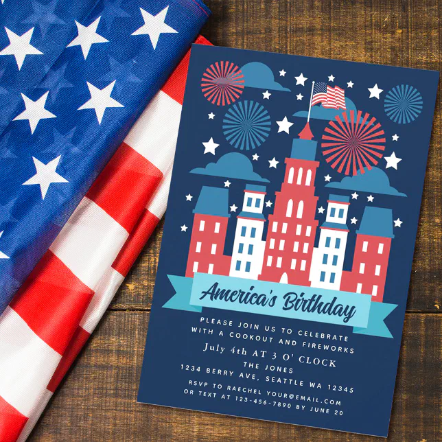 Patriotic Fireworks 4th of July Cookout Invitation | Zazzle