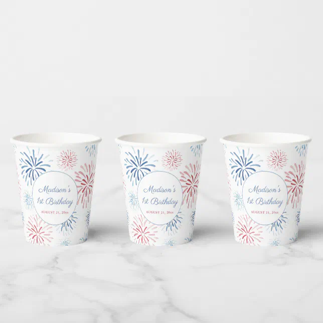 Patriotic Fireworks Summer 1st Birthday Party Paper Cups | Zazzle
