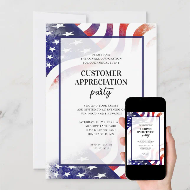 Patriotic Flag Customer Appreciation Party Invitation | Zazzle