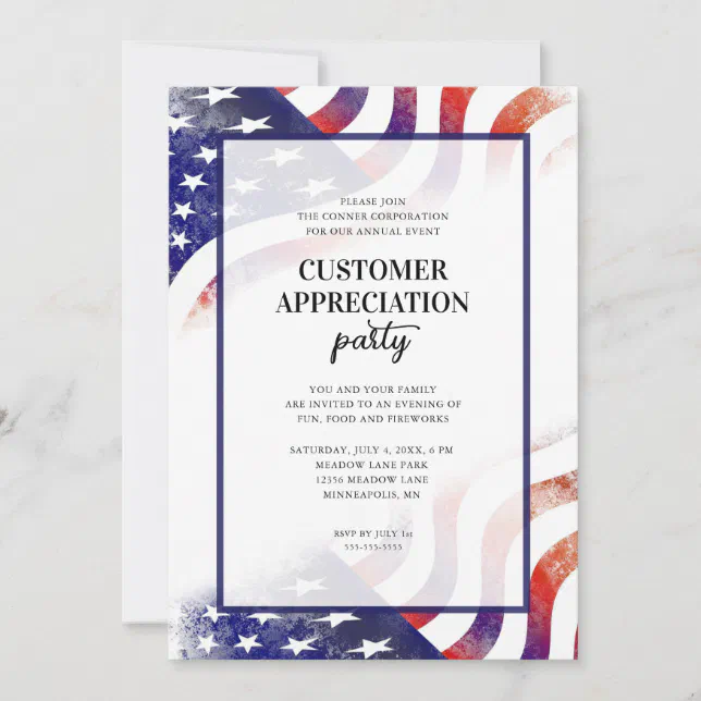 Patriotic Flag Customer Appreciation Party Invitation | Zazzle