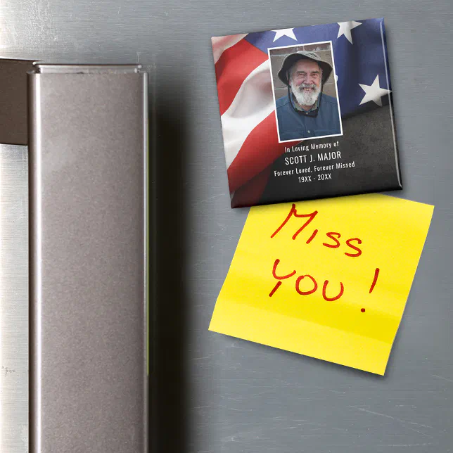 Patriotic Flag In Loving Memory Sympathy Photo Magnet | Zazzle