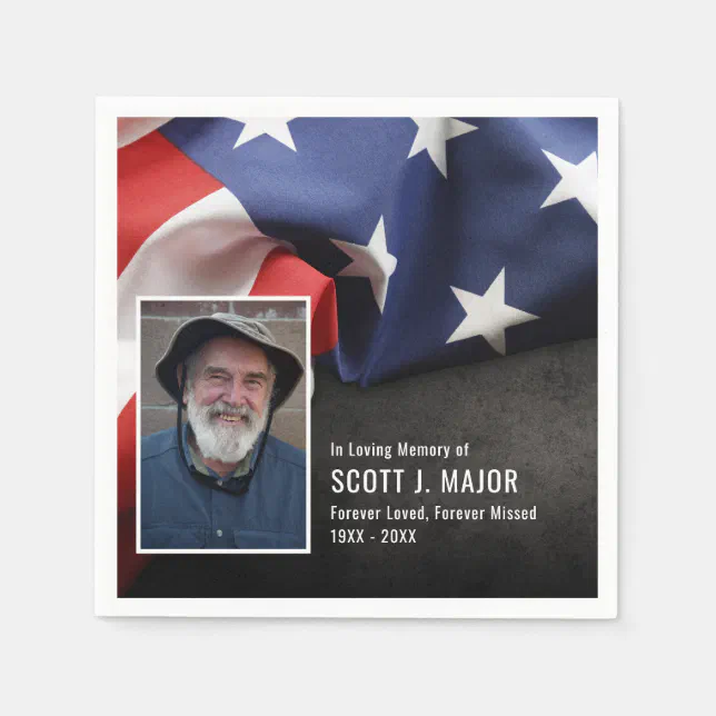 Patriotic Flag In Loving Memory Sympathy Photo Napkins | Zazzle