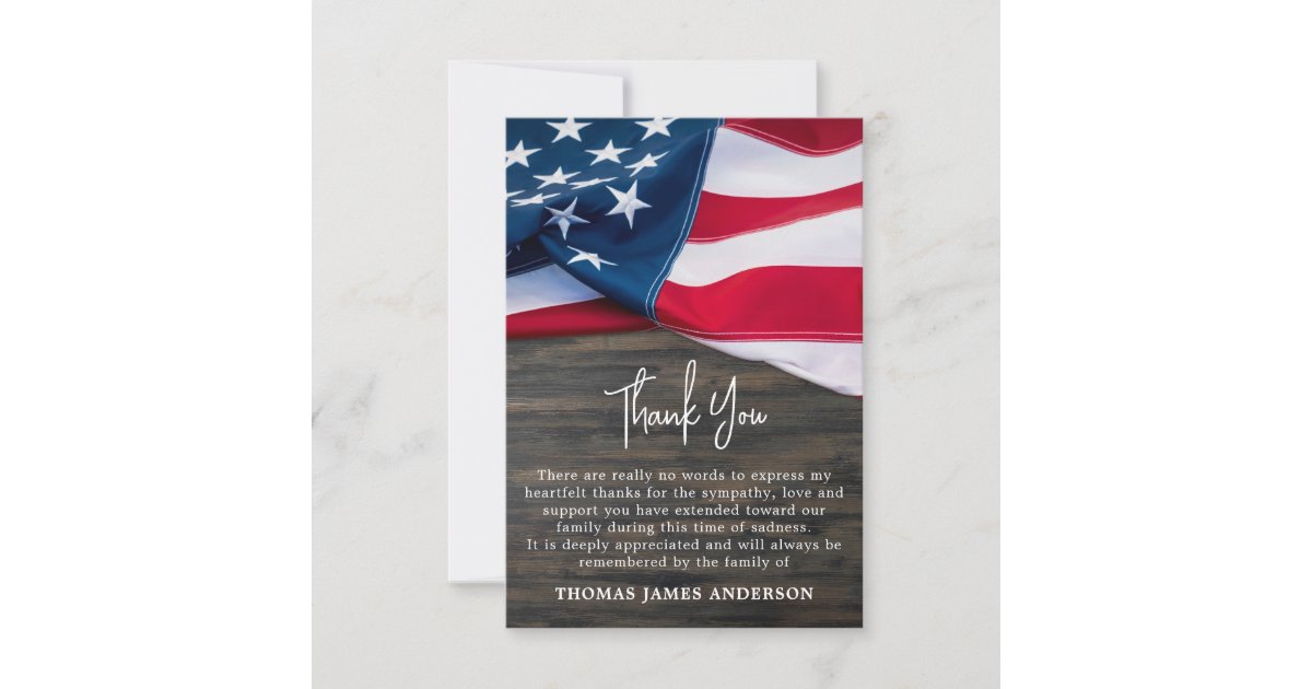 Patriotic Flag Sympathy Military Veteran Funeral Thank You Card | Zazzle