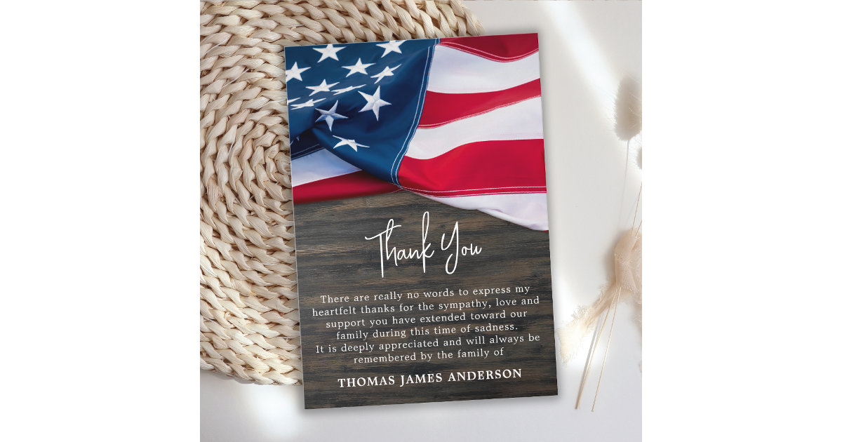 Patriotic Flag Sympathy Military Veteran Funeral Thank You Card | Zazzle