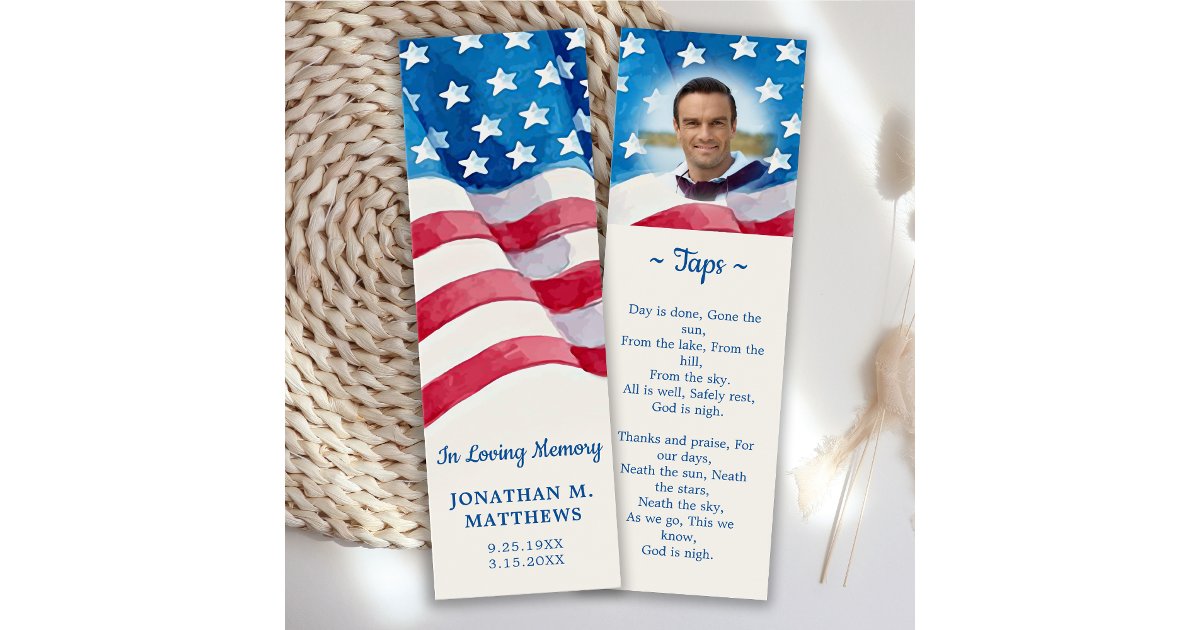 Patriotic Flag Veteran Memorial Prayer Bookmark | Zazzle