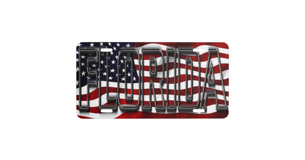 Patriotic Florida on American flag License Plate | Zazzle