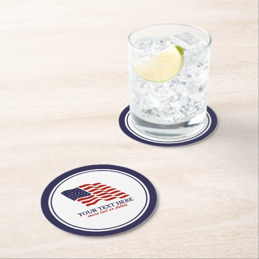 Patriotic Fourth of July American USA Flag Custom Round Paper Coaster ...