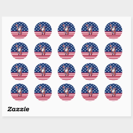 Patriotic Fourth of July American USA Flag Santa Classic Round Sticker ...
