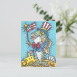 PATRIOTIC FOURTH OF JULY, UNCLE SAM FISH POSTCARD | Zazzle