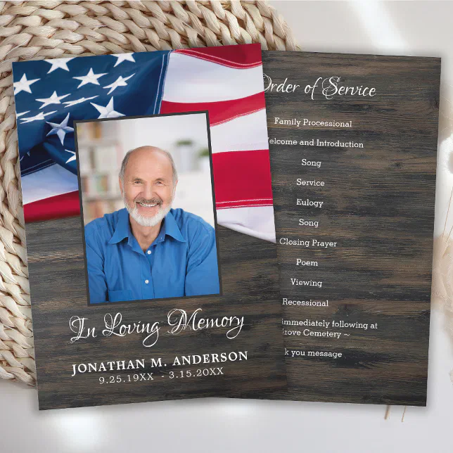 Patriotic Funeral American Flag Veteran Memorial P Program | Zazzle