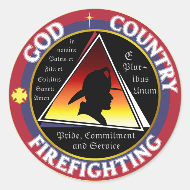 Patriotic God Country Firefighting Circular Logo Classic Round Sticker ...