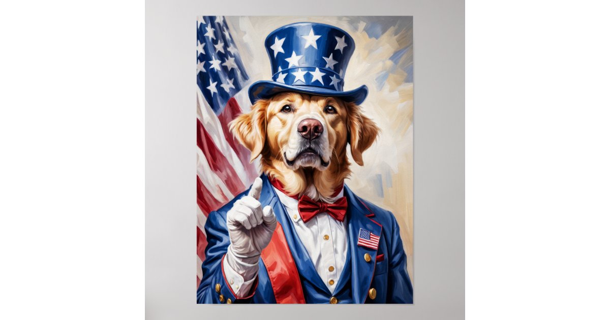 Patriotic Golden Retriever in Uncle Sam pose Poster | Zazzle