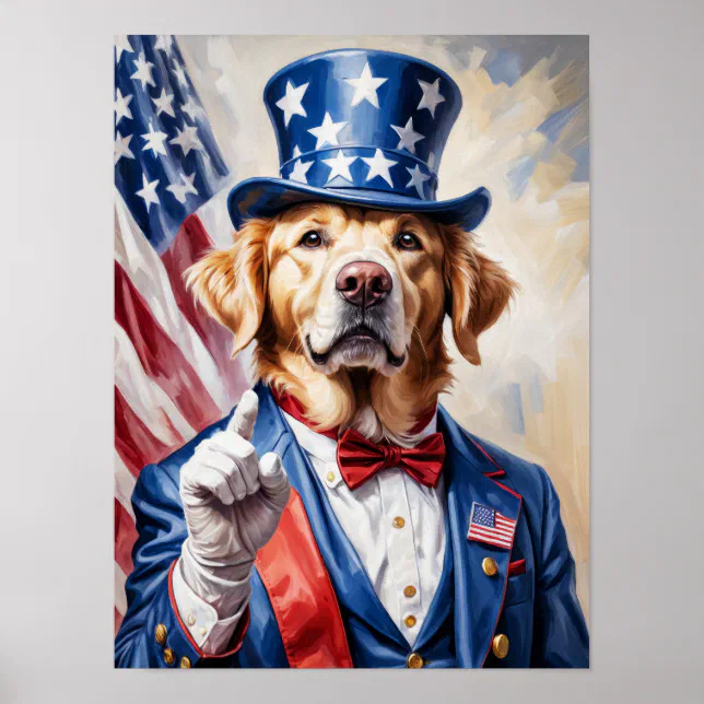 Patriotic Golden Retriever in Uncle Sam pose Poster | Zazzle