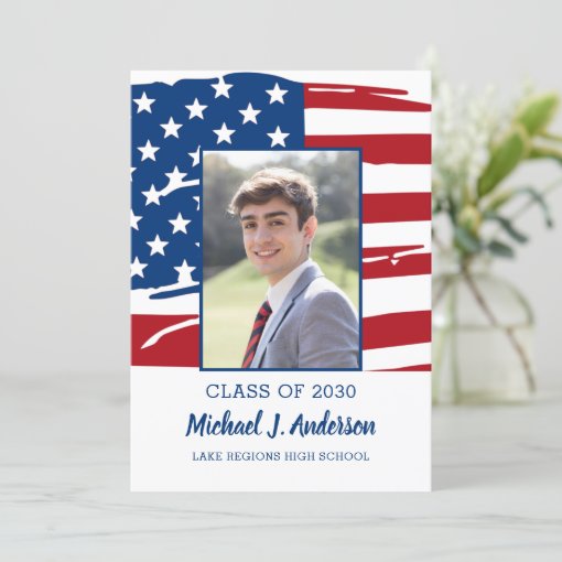 Patriotic Graduate Photo Flag Military Graduation Invitation | Zazzle