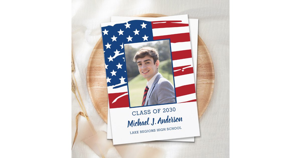Patriotic Graduate Photo Flag Military Graduation Invitation | Zazzle