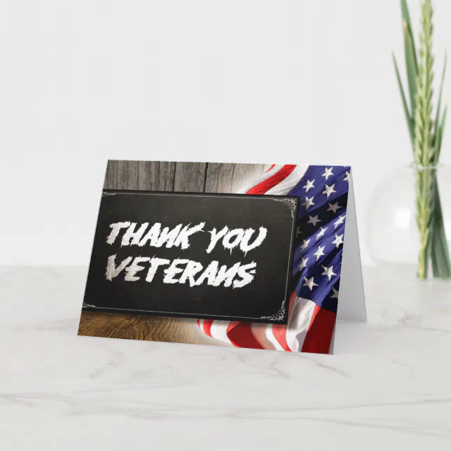 Patriotic Happy Veteran Day USA Flag Thank You Card | Zazzle