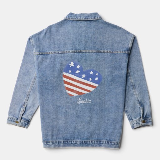 Patriotic Heart | Red White and Blue with Stars Denim Jacket | Zazzle