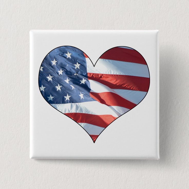 Patriotic Heart Shaped American Flag Pinback Button | Zazzle