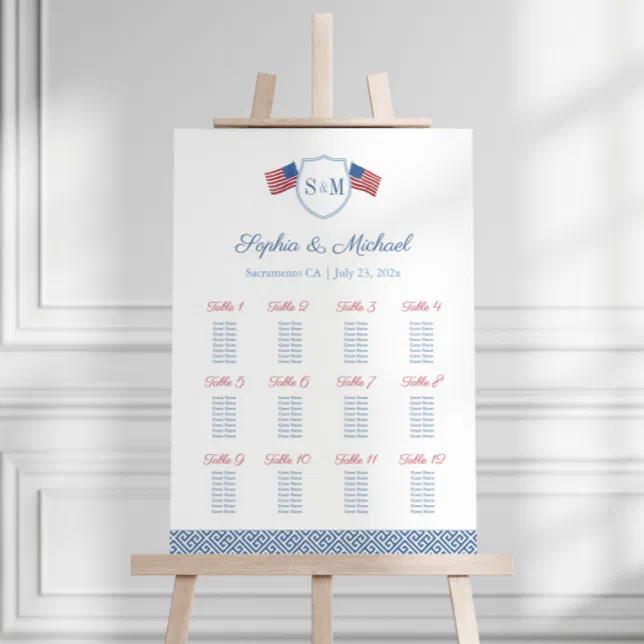 Patriotic July 4th Wedding 12 Tables Seating Chart Foam Board | Zazzle