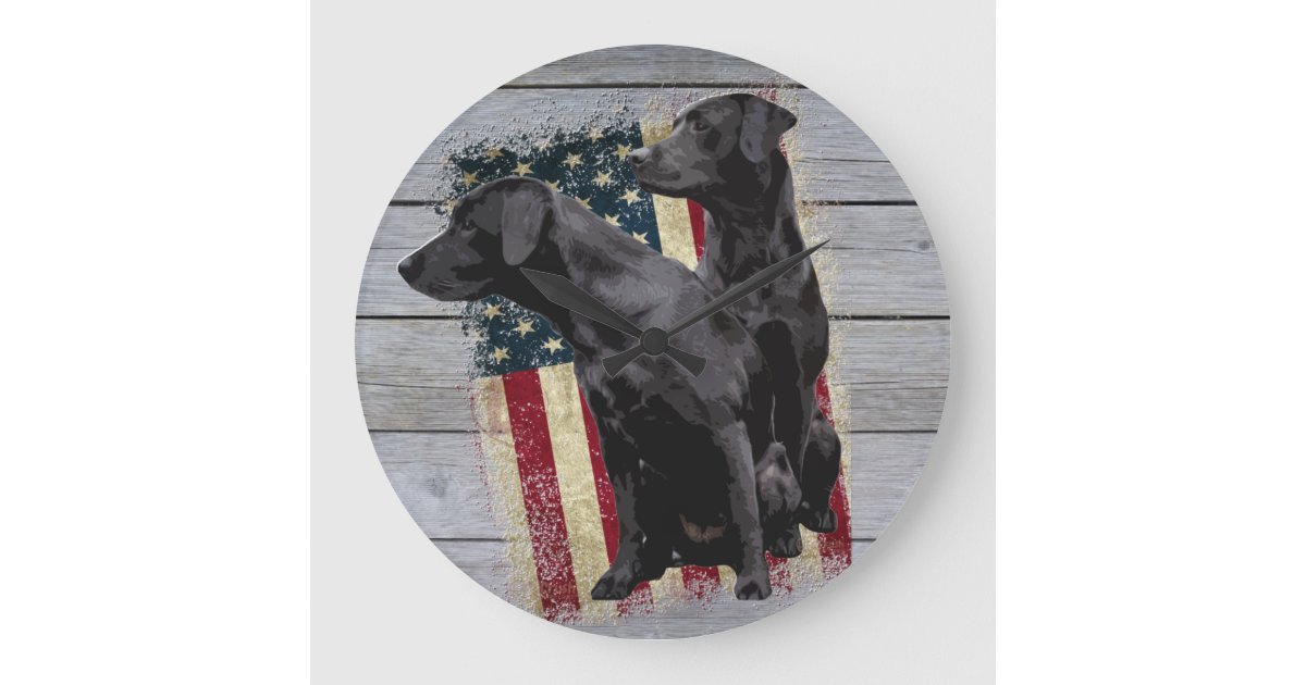 Patriotic Labrador Retriever, American Flag Large Large Clock | Zazzle