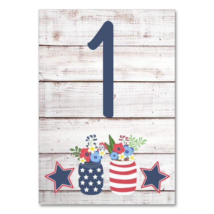 Patriotic Love II Rustic 4th of July Wedding Table Number | Zazzle
