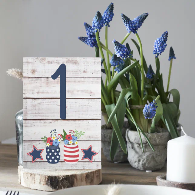 Patriotic Love II Rustic 4th of July Wedding Table Number | Zazzle