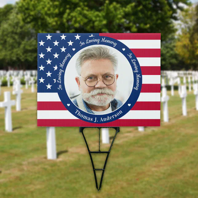 Patriotic Memorial American Flag Photo Cemetery Sign | Zazzle