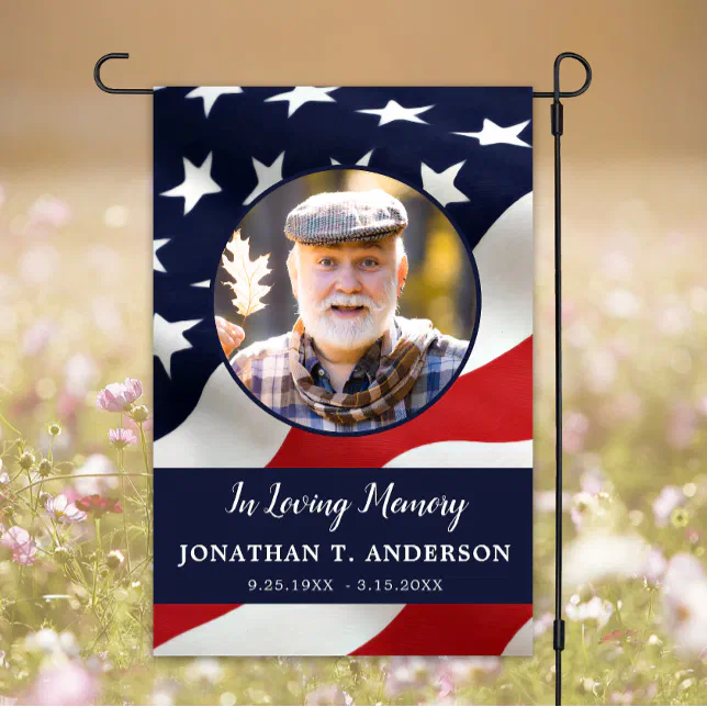 Patriotic Memorial Custom Photo Grave Cemetery Garden Flag | Zazzle
