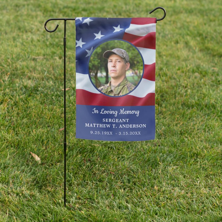 Patriotic Memorial Custom Photo Military Cemetery Garden Flag | Zazzle