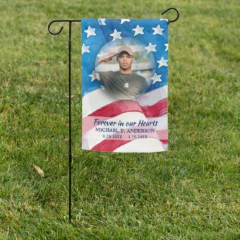 Patriotic Memorial Custom Photo Military Cemetery Garden Flag | Zazzle