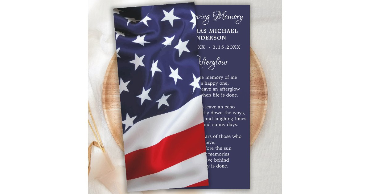 Patriotic Memorial Funeral Prayer Bookmark Card | Zazzle