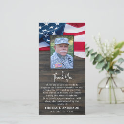 Patriotic Memorial Photo Sympathy Military Funeral Thank You Card | Zazzle