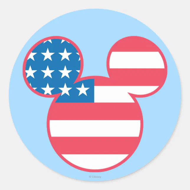 Patriotic Mickey Mouse American Flag Icon Classic Round Sticker | Zazzle