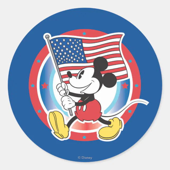Patriotic Mickey Mouse Flag Design Classic Round Sticker | Zazzle