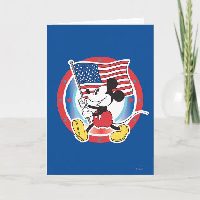 Patriotic Mickey Mouse Flag Design Holiday Card | Zazzle