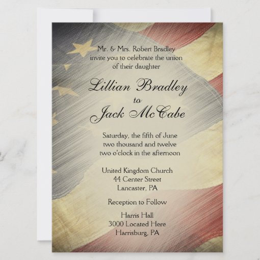 Patriotic Military American Vintage Flag Wedding Invitation | Zazzle