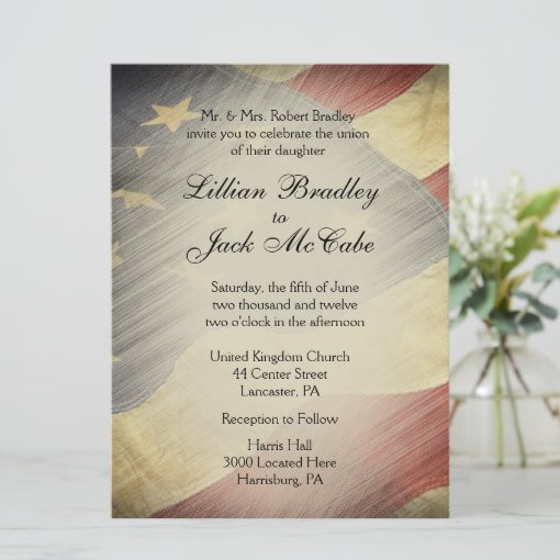 Patriotic Military American Vintage Flag Wedding Invitation | Zazzle